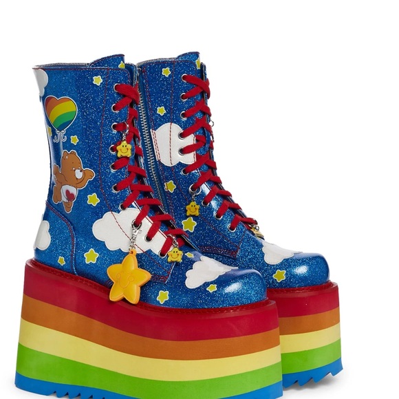 Dolls Kill | Shoes | Dolls Kill X Care Bear Rainbow Glitter Platform ...